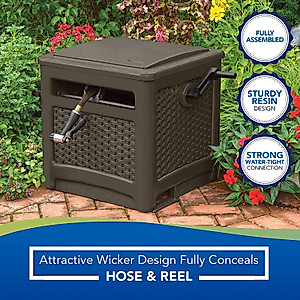 Hose Reel Resin 225 ft Hideaway Outdoor Storage Reel with Crank Handle, Lid, and Slide Trak Guide 225' Hose Capacity