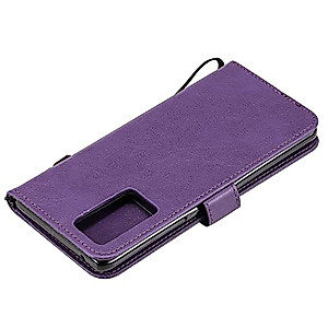 SATURCASE Case for Oppo Reno 6 Pro 5G, Classical PU Leather Flip Magnet Wallet Stand Card Slots Protective Cover with Hand Strap for Oppo Reno 6 Pro 5G (XD-Purple)
