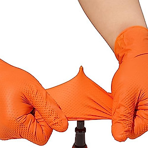 MEDPRAYER Industrial Orange Nitrile Gloves – Disposable Rubber Gloves 8 Mil – Raised Diamond Texture, Latex & Powder Free - Size Large, Pack of 1000
