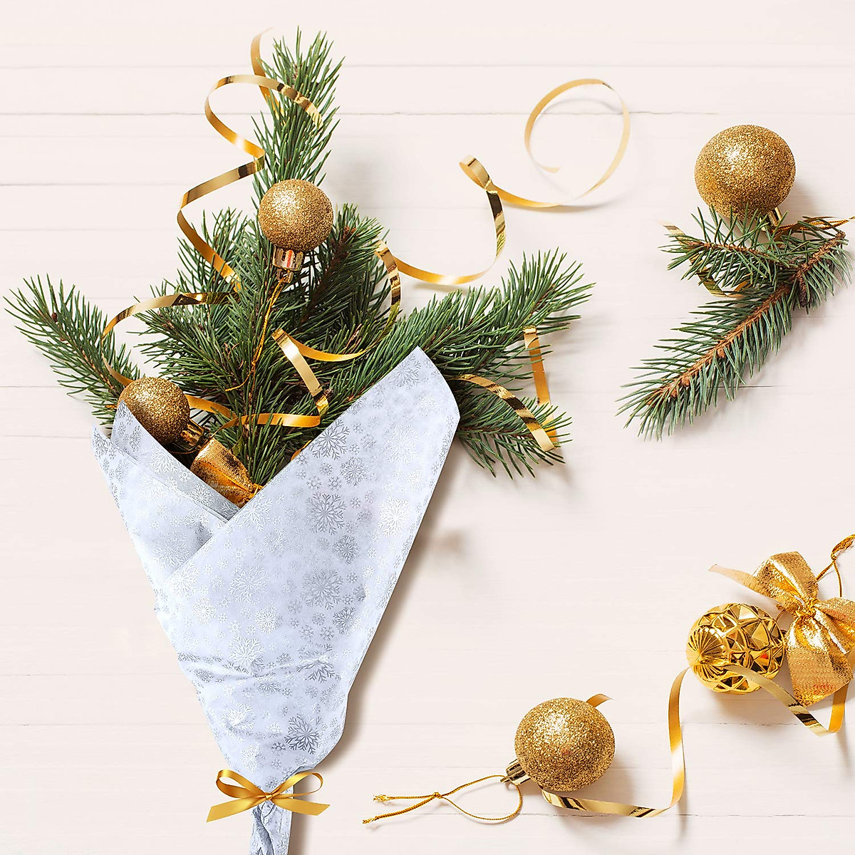 FEPITO 100 Sheets Silver Snowflake Wrapping Paper Big Size Christmas Tissue Paper for DIY and Craft, Gift Bags Decorations (14 x 20 Inch)