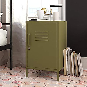 REALROOMS Shadwick 1 Door Metal Locker Style Livingroom End Table, Olive Green
