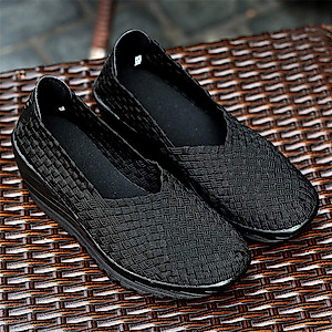 EnllerviiD Women Wedge Mary Jane Sandals Closed Toe Weave Platform Heel Sandals Shoes Black 39