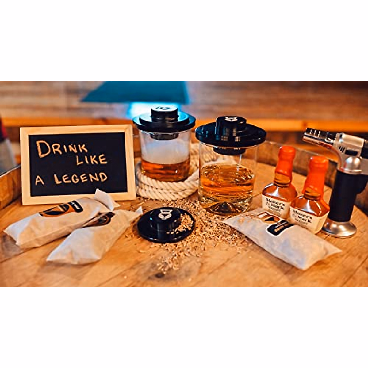 TheFitBartenderCo Metal Cocktail Smoker Kit with Torch- Includes four flavored woodchips, whiskey smoker, Gift for men, dad, husband, boyfriend, bourbon, infuse drink, meat & cheese