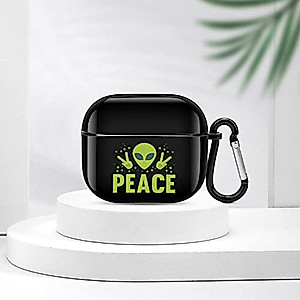 Alien Peace UFO Printed Bluetooth Earbuds Case Cover Compatible for Airpods 3 Protective Storage Box with Keychain