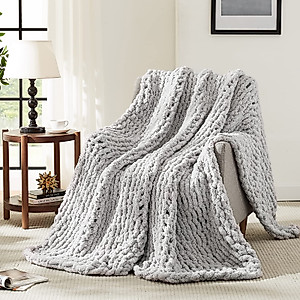 L'AGRATY Chunky Knit Blanket Throw,Soft Chenille Yarn Throw Blanket 40x50，Handmade Thick Cable Knit Crochet Blanket,Large Knit Blanket Chunky Yarn,Rope Knot Throw Blanket for Couch Sofa Bed Home Decor