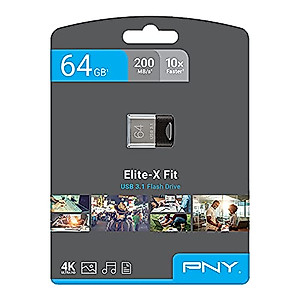 PNY 64GB Elite-X Fit USB 3.1 Flash Drive - 200MB/s, Color-Black