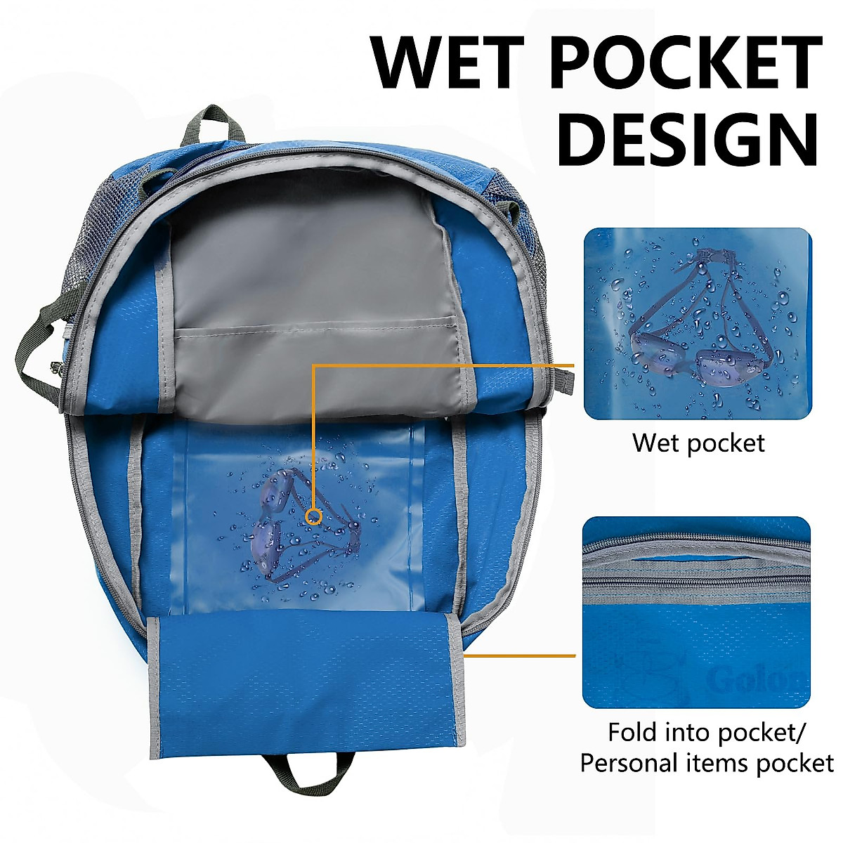 Goloni Ultra Lightweight Packable Backpack 40L - Foldable Hiking Backpack Water Resistant Small Foldable Daypack for Travel,Po Blue