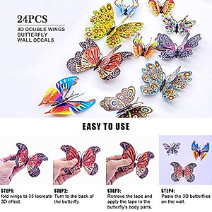 eoorau 24pcs Butterfly Wall Decals - 3D Butterflies Removable Mural Wall Stickers for Kids Home Room Bedroom Decoration