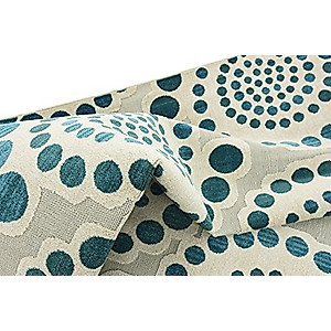 Unique Loom Modern Collection Geometric, Contemporary, Circles, Swirls, High-Low Pile, Indoor and Outdoor Area Rug, 7 ft x 10 ft, Ivory/Teal