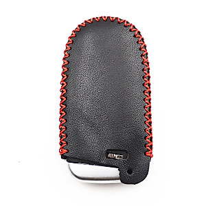 WFMJ Black Leather for Jeep Grand Cherokee Dodge Charger Challenger Dart Durango Journey Chrysler 300 5 Buttons Smart Remote Key Fob Case Cover Chain (type1)