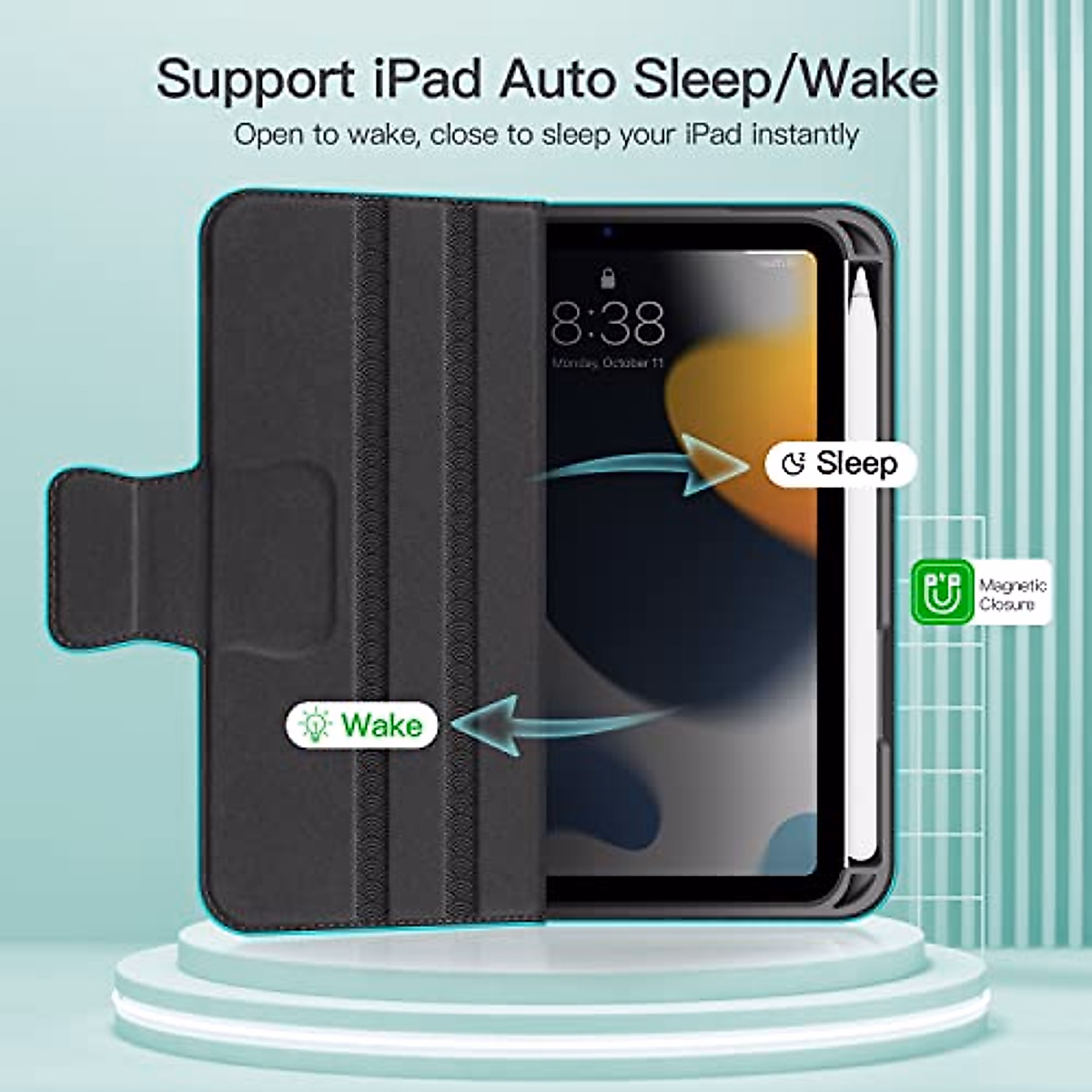 BloxFlag iPad Mini 6 Case 2021 6th Generation 8.3 Inch Smart Folio Stand Protective Cover with Pencil Holder/Pocket/Auto Sleep/Wake Function Vegan Leather Case for iPad Mini 6th Gen (Green)