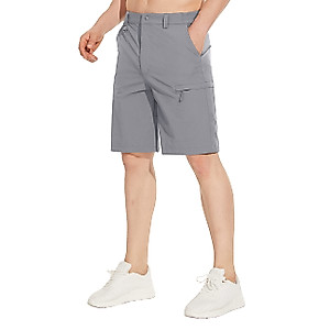 CRYSULLY Men's Summer Hiking Regular Fit Shorts with 5 Pockets, Cargo Shorts Light Grey