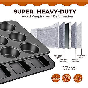 HONGBAKE Nonstick Muffin Pan 12 Cup and Mini Loaf Pans 8 Cavity, Cupcake Tin for Baking and Small Banana Bread Tray - Grey