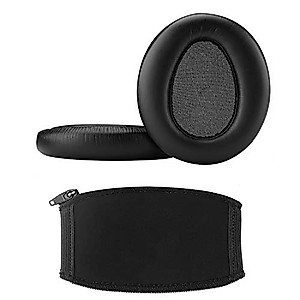 Geekria Earpads Suits Compatible with Sony MDR-10RBT MDR-10RNC MDR-10R Headphone Replacement Ear Pad + Headband Cover/Ear Cushion + Headband/Earpads Repair Parts + Headband Protector (Black)