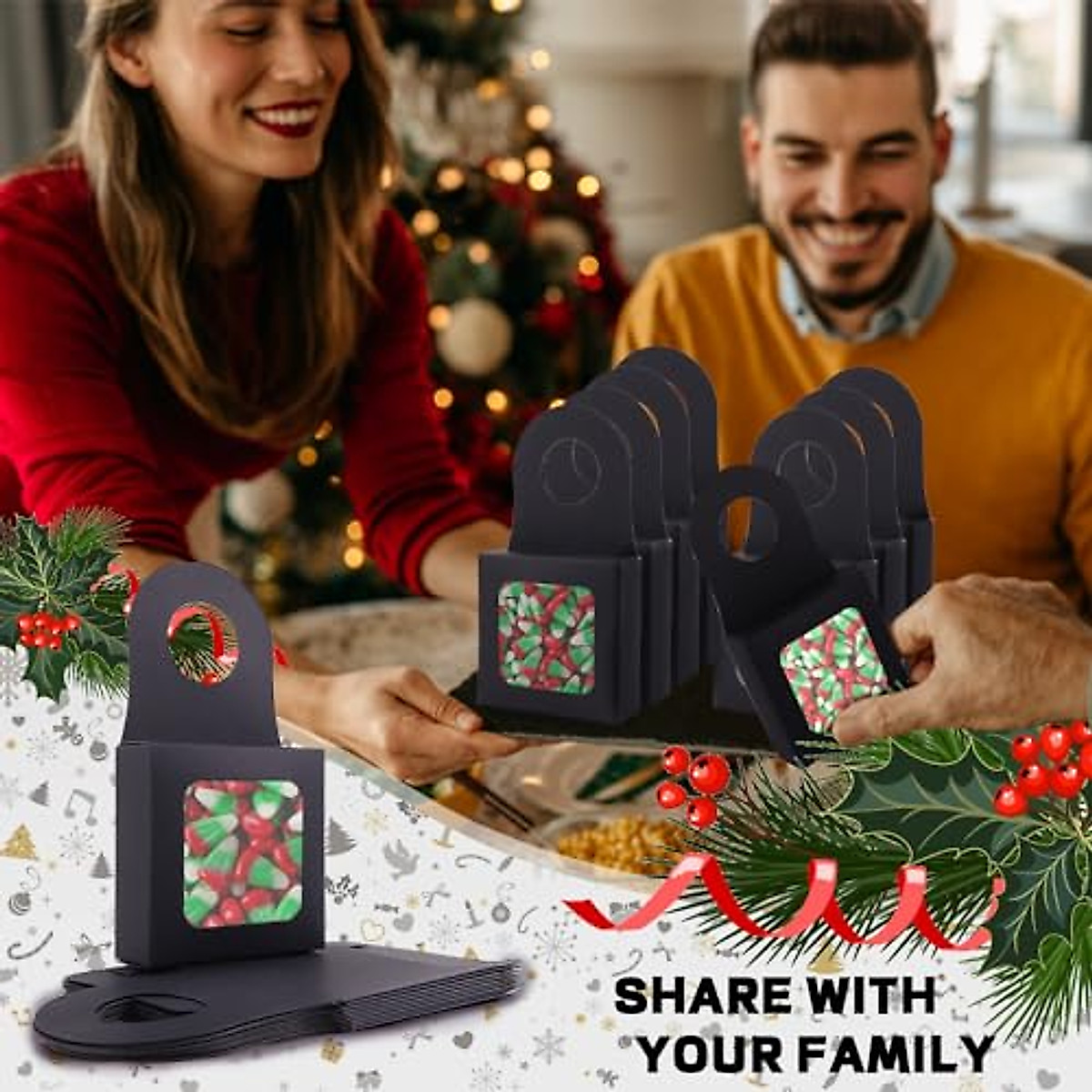 DIYDEC 25pcs Kraft Paper Wine Bottle Box with Window Foldable Black Wine Candy Boxes for Christmas New Year Wedding Parties Favor Wine Accessory Sets