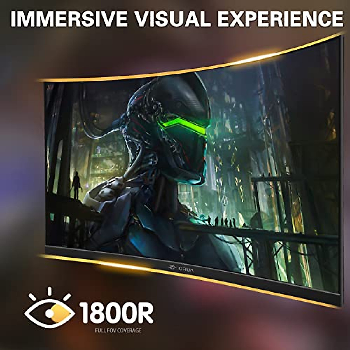 CRUA 27" Curved Gaming Monitor, QHD(2560x1440P) 144Hz/165Hz 99% sRGB Professional Computer Monitors, Support AMD FreeSync, Wall Mountable Installs(HDMI, DP)-Black