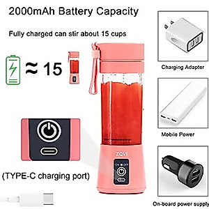 Portable Blender,Portable Juicer,Fruit Mixer - 6 Blades in 3D, 380ml Fruit Mixing Machine with USB Charger Cable（Pink）