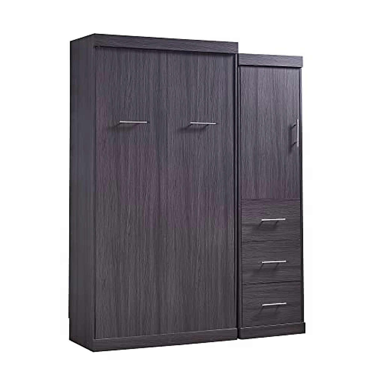 MOEO Twin Size Murphy Bed with Wardrobe and Drawers, Storage Bed, Can be Folded into a Cabinet, Wood Bedframe for Kids and Adults, Bedroom, Dorm, No Box Spring Required, Easy Assembly, Gray