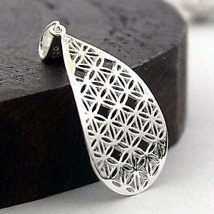 COSUMOSU flower of life Sacred Geometry Tear Drop 925 Sterling Silver Pendant