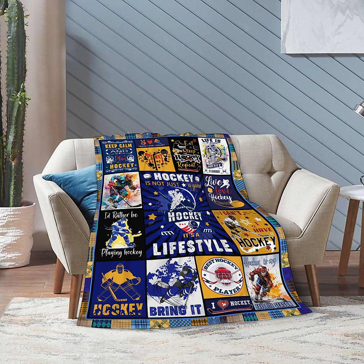 JOPJOLIW Ice Hockey Gifts, Hockey Player Blanket, Hockey Blanket for Boys, Hockey Gifts for Men Boys, Winter Gifts for Hockey Lovers, Hockey Player Gifts Warm Flannel Throw Blanket 50"X60"