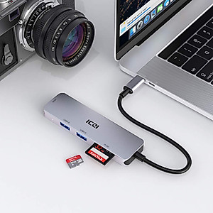ICZI USB C Hub, 5 in 1 USB C Adapter with 4K HDMI, 2 USB-A 5Gbps Data Ports, SD/TF Card Reader, Thunderbolt 3 Compatible USB C Dongle for MacBook Pro/Air and More USB-C Devices
