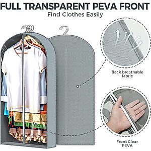 4 pack 40" Clear Garment Bags for Hanging Clothes, Suit Bags for Closet Storage, Clothing Storage, Garment Bags for Travel Covers with 4" Gussets for Coats, Shirts, Jackets, Sweater