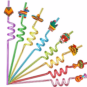 24 Mexican Fiesta Party Favors, Drinking Straws for Mexican Party Favors, Cinco De Mayo Party Favors for Kids, Taco Party Supplies with 2 Cleaning Brush