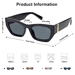SOJOS Trendy Rectangle Cateye Sunglasses Womens Mens UV400 Fashion Chic Chunky Shades SJ2296, Black/Grey