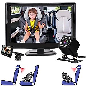 5 Inches AllRuby Baby Car Camera Monitor,Baby car Mirror,Digital display,View Infant in Rear Facing Seat with Wide Clear View,Aimed at Baby-Easily to Observe The Baby's Every Move,Come with 2 mounts.