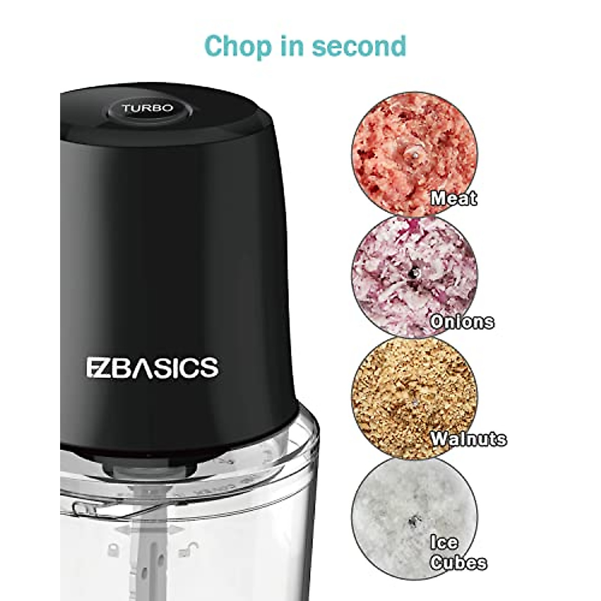 EZBASICS Food Processor, Small Electric Food Chopper for Vegetables, Meat, Fruits, Nuts, 2 Speed Mini Food Grinder With Sharp Blades, 2-Cup Capacity, Black