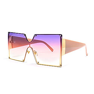 mincl/Oversized Shield Sunglasses Woman 2019 Fashion Luxury Shades UV400 Vintage Flat Top Futuristic Sunglasses (purple&pink)