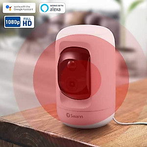 Swann Pan & Tilt Indoor 1080p Full HD Wi-Fi Home Security Camera with 2-Way Talk, Remote Camera Movement, Siren, Heat and Motion Triggered Mobile Alerts, Night Vision, Free Cloud & Local Recording