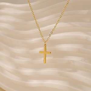 KICKGY Gold Cross Necklace for Women 14K Gold Plated Small Cross Necklace Dainty Gold Necklace Cute Cross Choker Necklace Simple Cross Pendant Necklace Aesthetic Jewelry for Women Gift