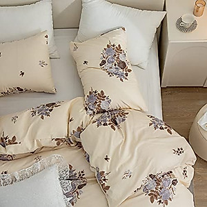 ERZRGA Queen Duvet Cover Flower, 100% Cotton Chic Flower Bedding Sets Queen 3 Pieces Garden Vintage Style Floral Queen Duvet Cover, 1 Duvet Cover and 2 Pillowcases with Zipper Closure (Flower, Queen)