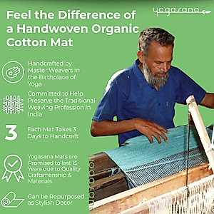 Yogasana Organic Cotton Yoga Mat - Non Slip Hand-Woven Foldable Yoga Rug Provides Excellent Comfort, Traction & Support-Travel Extra Thick Yoga Mats for Indoor & Outdoor Use - 24 x 72 Inches, Sand