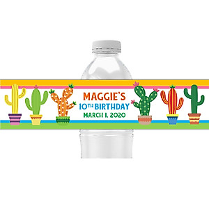 Cactus Water Bottle Labels, Persoanlized Party Favors, Pack of 25 Peel and Stick Waterproof Wrappers