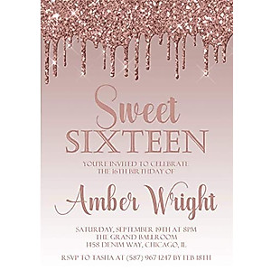 Pink Sweet 16 Invitations, Rose Gold Sweet 16 Invitations With Envelopes (Rose Gold)