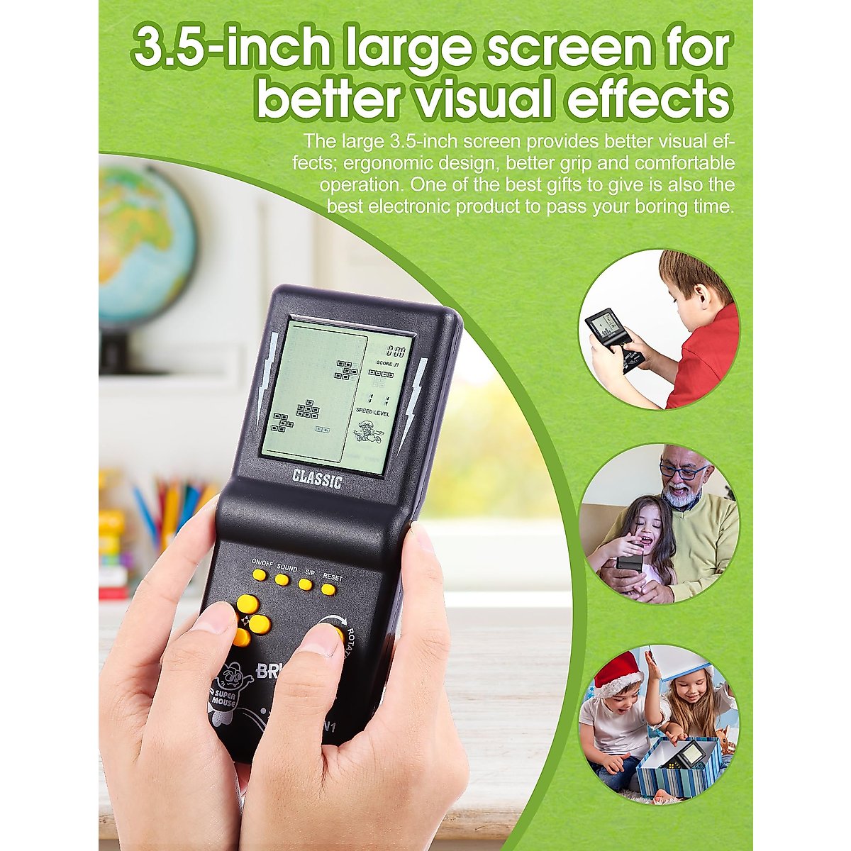 HLF 3.5-inch Large Screen Retro Brick Game Console for The 80s/90s Build in Block Game Racing/Tank Game Built-in 23 Classic Games Nostalgic Puzzle Children's Game Console (Black)