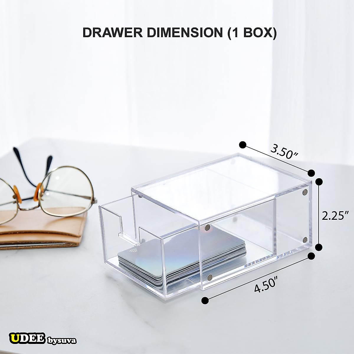 UDEE bysuva Magnet Storage Drawers – [9pcs-4.5"x3.5"x2.25"] Acrylic Craft & Bead Drawer Organizers, Clear Bins for Mini Figure, Toy & Lego, Small Jewelry Organizer, Vanity Makeup Cosmetic Cabinet