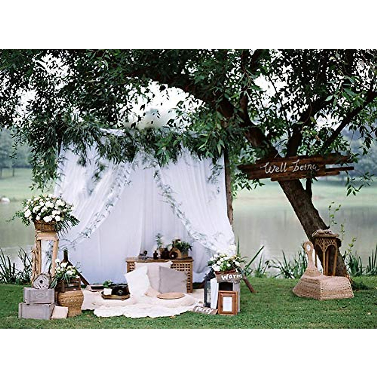 58" Solid Color Chiffon Fabric Rustic Sheer Bridal Wedding Party Decorations Backdrop, White, 5 Yards