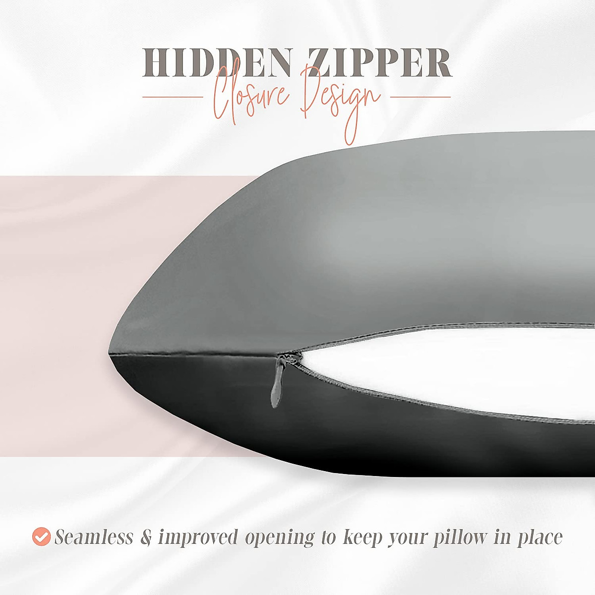 Elegant Comfort Silky and Luxurious 2-Piece Satin Pillowcase Set for Healthier Skin and Hair, Hidden Zipper Closure and Beautifully Packaged, Satin Pillowcase Set, Standard/Queen, Gray