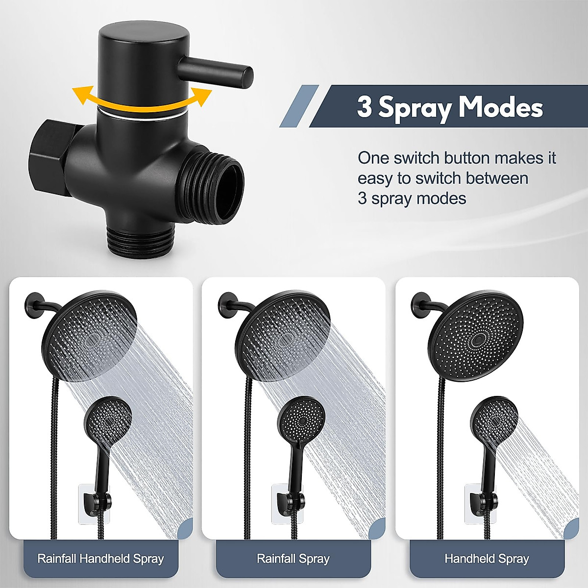 Lanhado 8.5'' Matte Black Shower With Handheld Spray, High Pressure Rainfall Head and Anti-Leak Holder, 4 Settings, Waterfall Upgrade