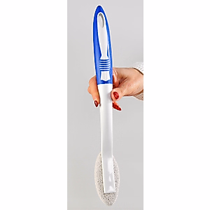 Home-X Pumice Toilet Cleaning Wand, Volcanic Pumice Toilet Bowl Cleaner with Handle, Easy-To-Use Scrubbing Wand for Toilet Bowl Stains, 13 ½ " L x 1 ½ " W x 1" H, White/Blue
