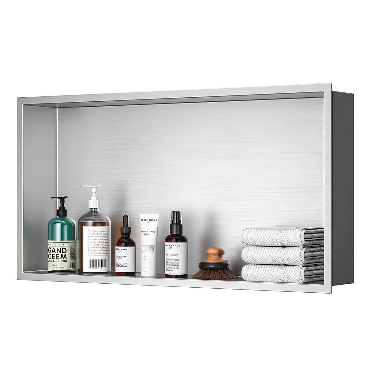 EXF Stainless Steel Shower Niche 12" X 24" Brushed, No Tile Needed Recessed Waterproof Shower Shelf for Bathroom Kitchen Storage