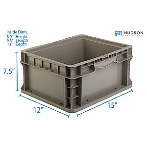 Hudson Exchange 12 x 15 x 7.5 (4 Pack) Straight Wall Handled Storage Container Tote, Gray/Brown