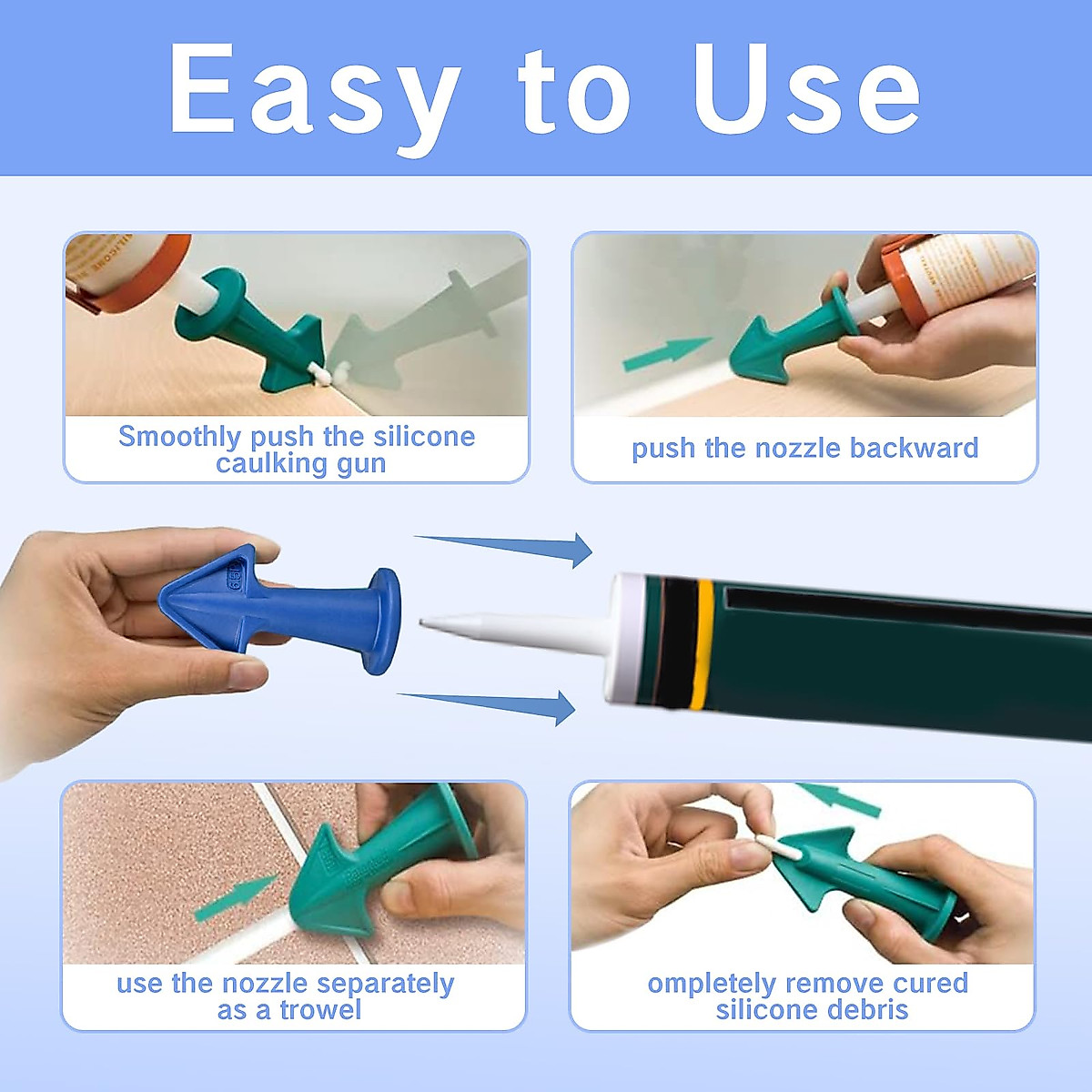 YAFIYGI Caulk Tip Tool Caulking Tips Set with Nozzle Adapter Silicone Caulk Applicator Tools Reusable Nozzles for Finishing Grout and Sealant Caulk Gun Accessories for Easy Application 6.5R 10R 13R