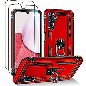 Dzxouui Samsung A14 5G Case [2 Pack] Screen Protector, Military Grade Shockproof Full Body Protection, Magnetic Kickstand - Red