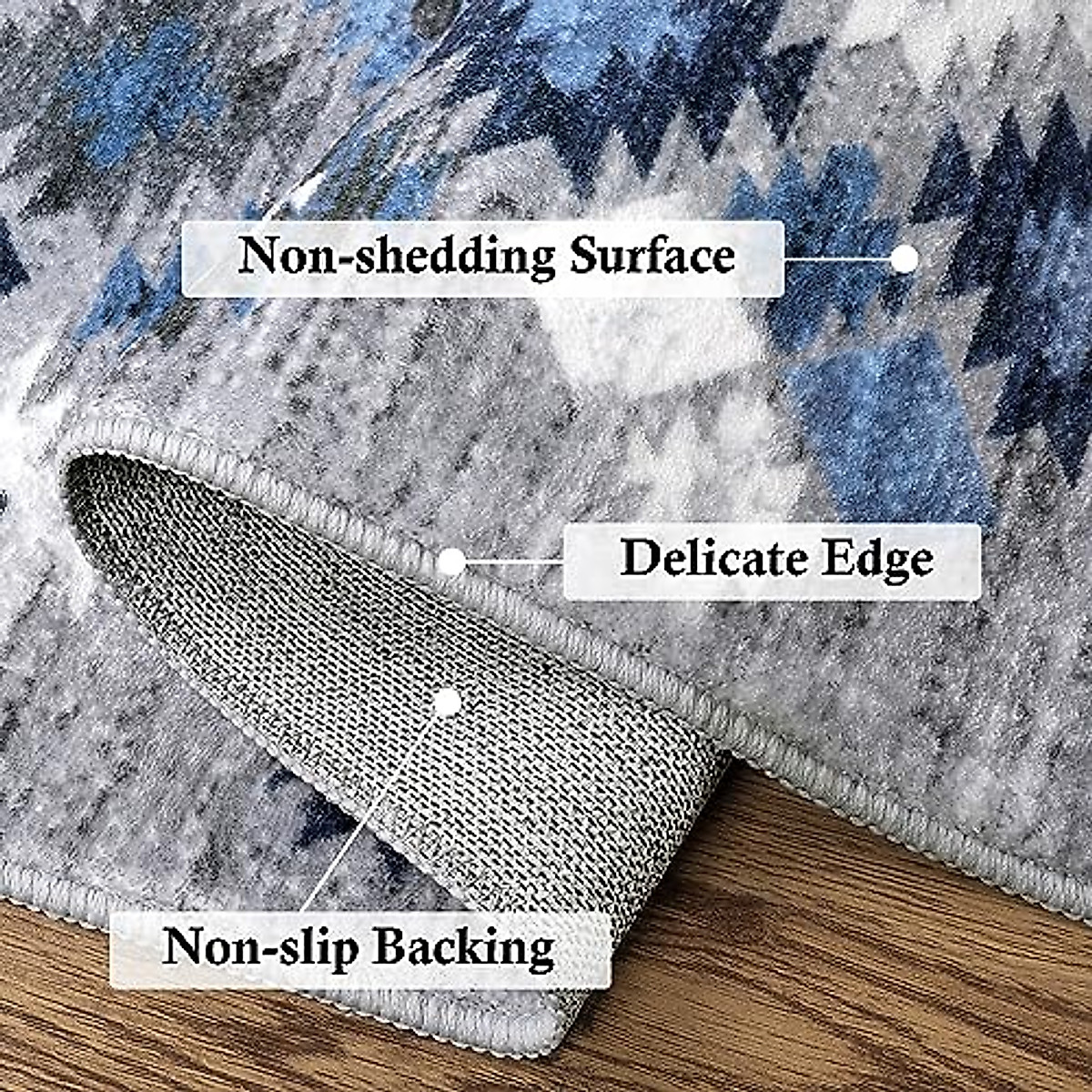 Seavish Washable Area Rugs 5x7 Grey/Blue Farmhouse Rugs for Living Room Soft Retro Distressed Dining Room Rug Non-Slip Easy-Cleaning Indoor Carpet Floor Decoration for Entryway Office Room