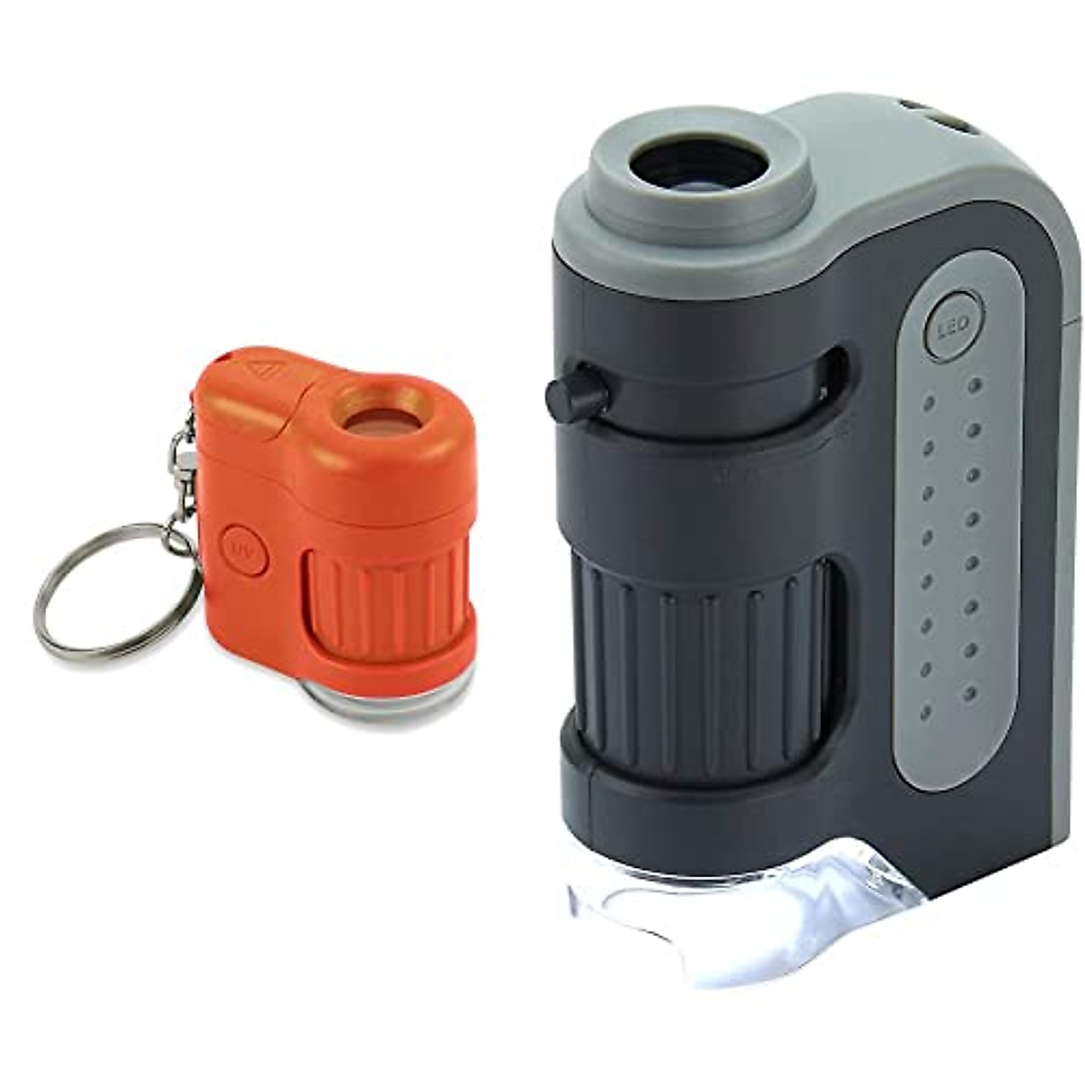 Carson MicroMini 20x LED Lighted Pocket Microscope with Built-in UV and LED Flashlight - Orange, Medium & MicroBrite Plus 60x-120x LED Lighted Pocket Microscope
