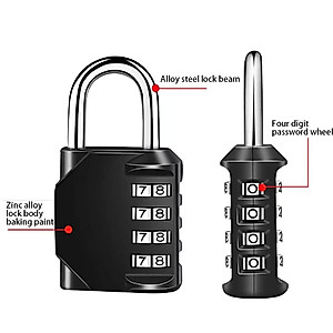 Gym Padlock, 4 Digit Outdoor Waterproof Resettable Combination Padlock for School Gym Locker(1 Pack Black)